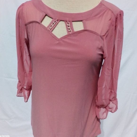 Adele & May | Tops | Adele And May Dusty Rose Shear Sleeve Cutout Chain ...